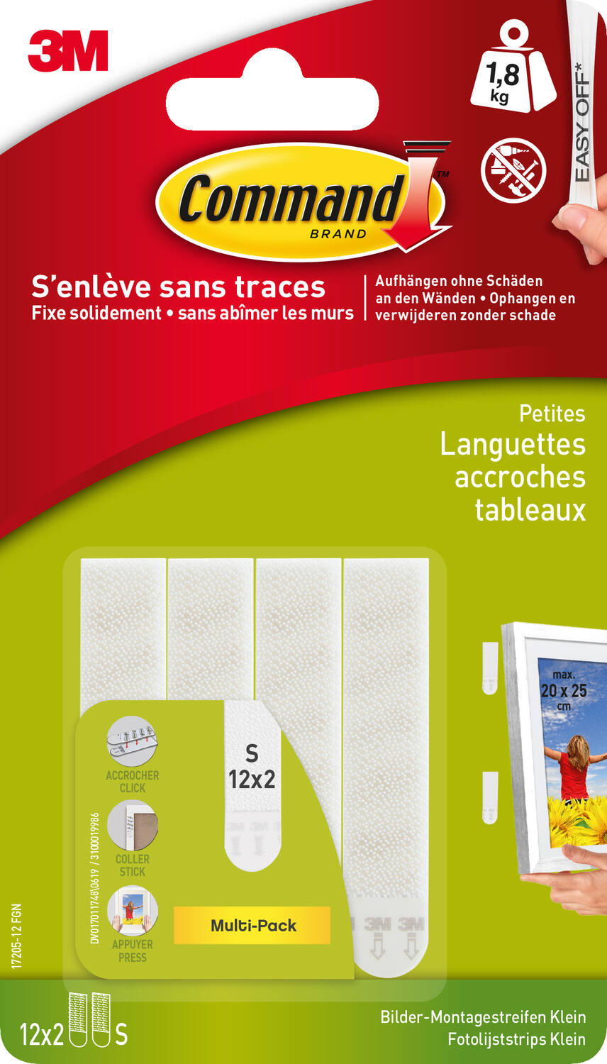 24 languettes de fixation tableau PM blanc - 3M COMMAND - Mr Bricolage
